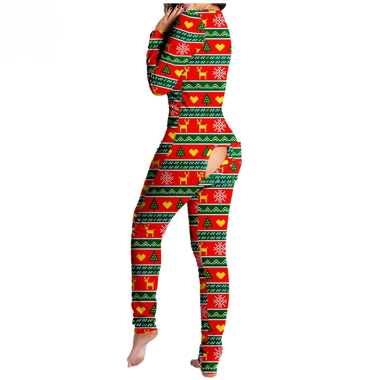 Tarmeek Adult Onesie Pajama Christmas One Piece Butt Flap Sleep Romper