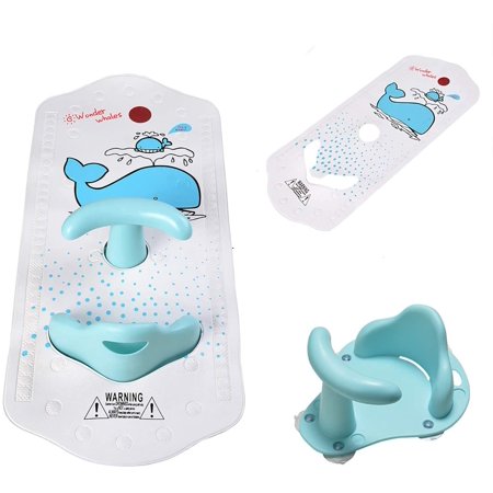 Baby Bath Seat Non-Slip Safety Sling Bather with Extra Long Bath Mat ...
