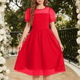 akafmk Girls Party Dresses Round Neck Mesh Puff Short Sleeve Polka ...