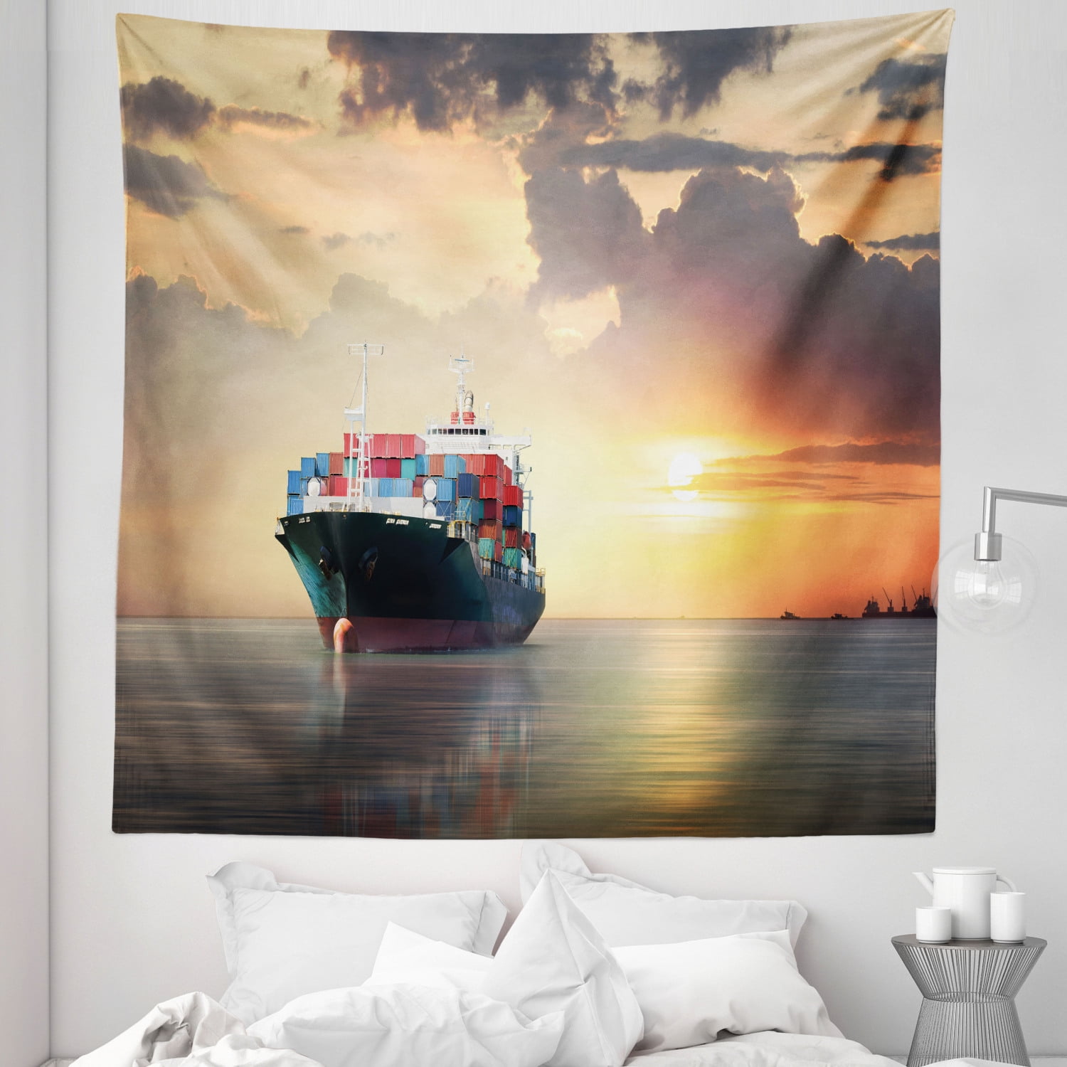 Maritime Tapestry, Container Shipping Cargo Ship in the Ocean on Smooth ...