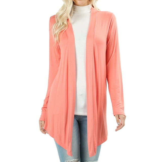 Women & Plus Draped Open Front Long Sleeve Flowy Light Cardigan (Deep ...