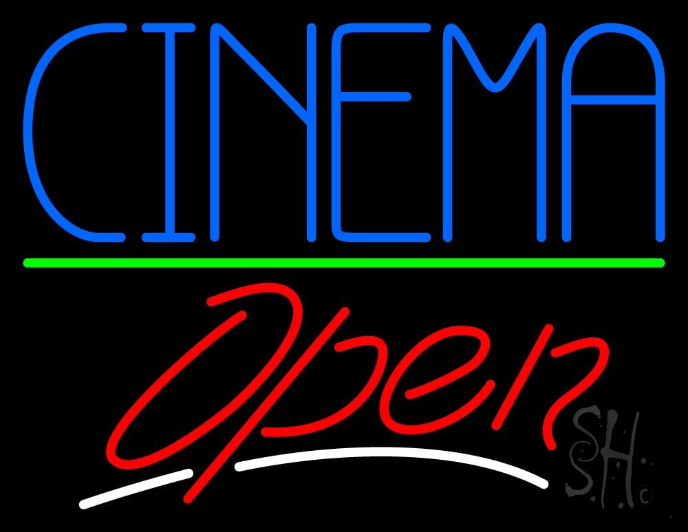 Blue Cinema Open LED Neon Sign 15" Tall x 19" Wide - inches Black ...