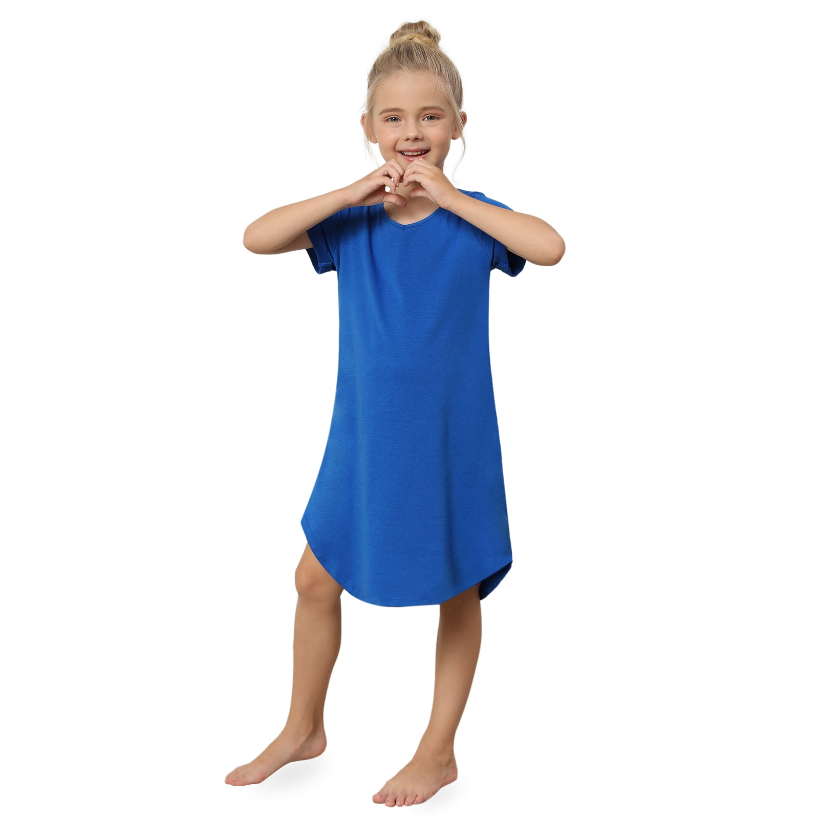 Girls Nightgowns Short Sleeve Pajamas Nightdress Knee Length Night ...