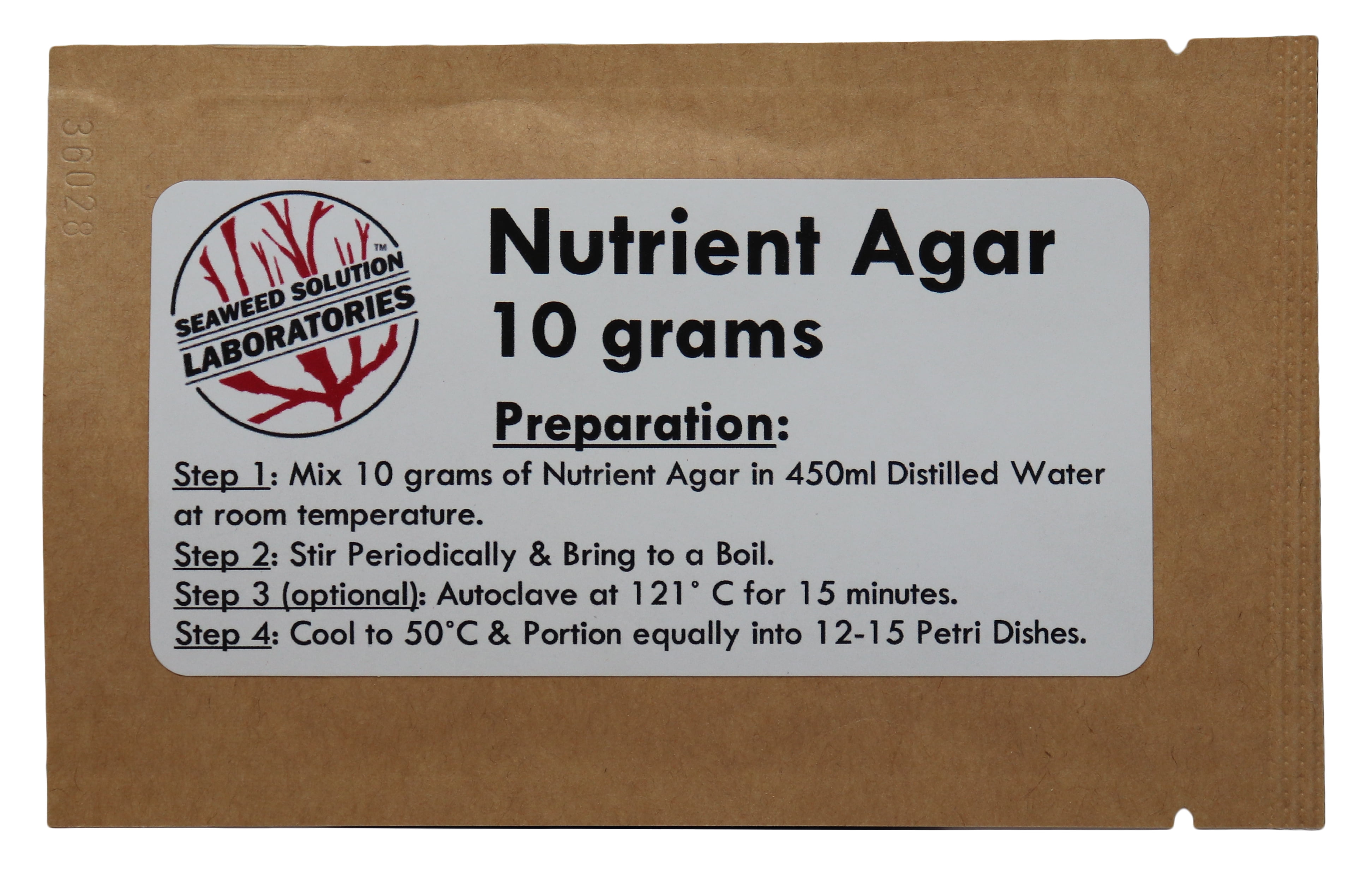 Nutrient Agar 10 grams (Dehydrated), Yields 435ml Solution (~14-16 ...