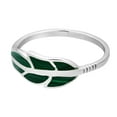 Floating Feather Green Malachite Inlays Sterling Silver Ring-10 ...