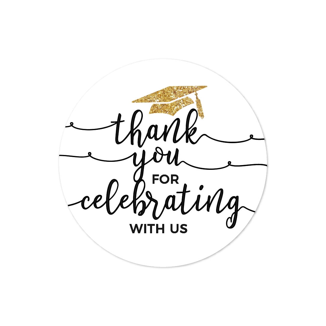 White and Gold Glittering Graduation, Round Circle Label Stickers ...
