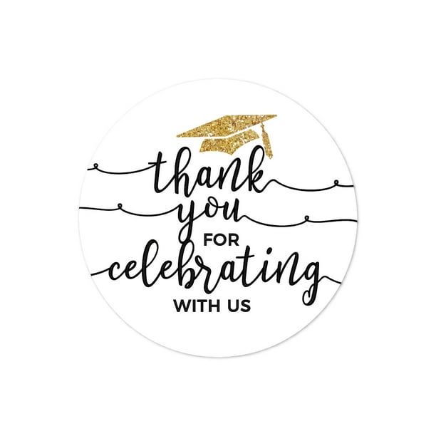 White and Gold Glittering Graduation, Round Circle Label Stickers ...