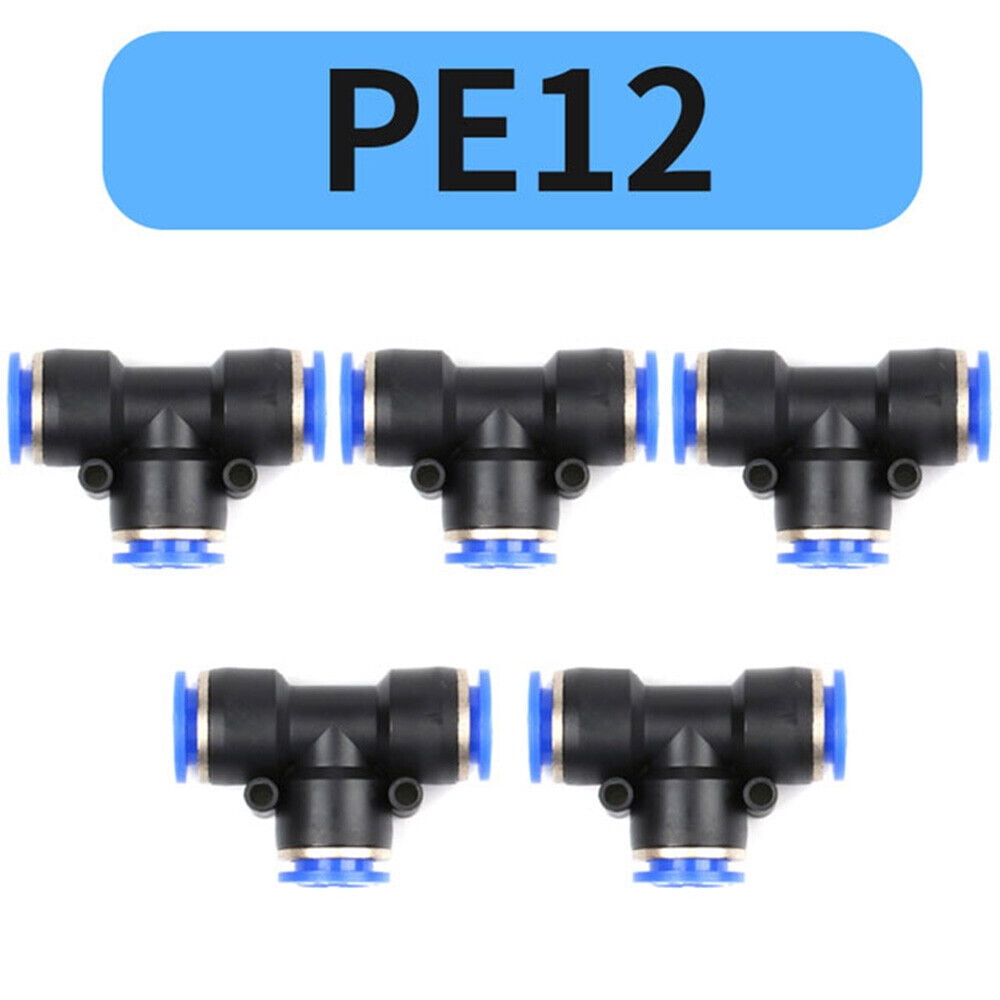 5PC Tee Union Pneumatic Connector Tube OD 1/2" Instant Tube Push In ...