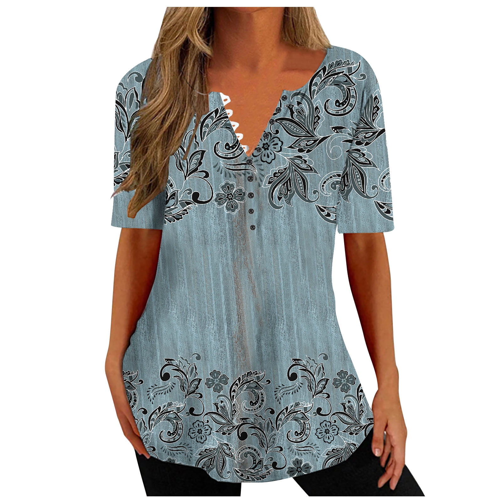 Click here for Dptalr Womens V-Neck Print Casual Loose Short Slee... prices