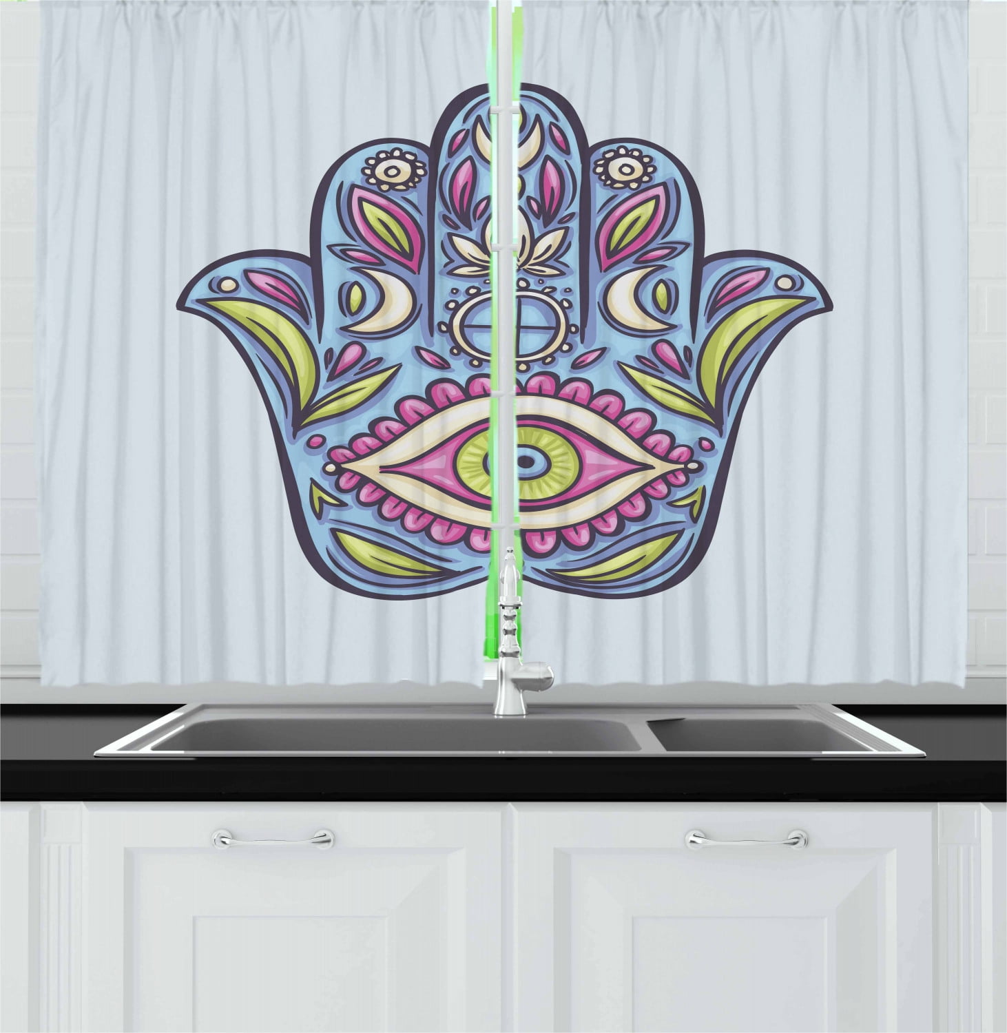Evil Eye Curtains 2 Panels Set, Doodle Hamsa Hand Symbol Traditional ...