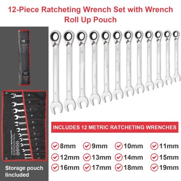 Blackhawk 13 Pc Stubby Reversible Gear Ratcheting Wrench Sets, Metric ...