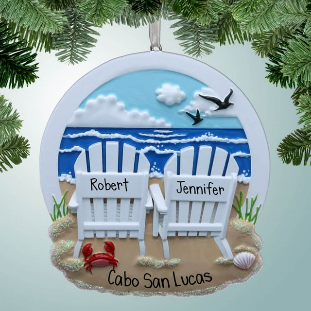 Personalized Beach Chairs with Crab Christmas Ornament - Honeymoon ...