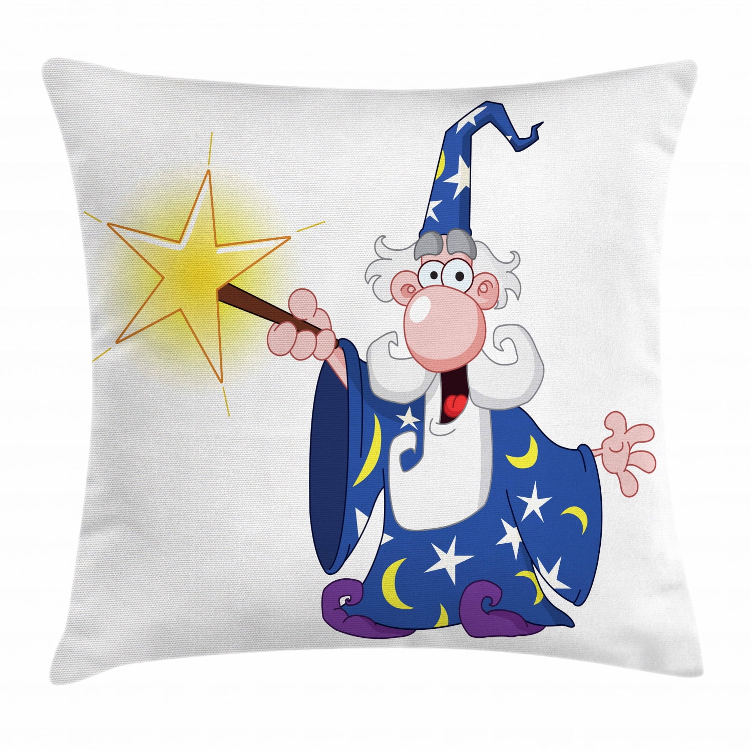Wizard Throw Pillow Cushion Cover, Medieval Ancient Mage with a Crazy ...