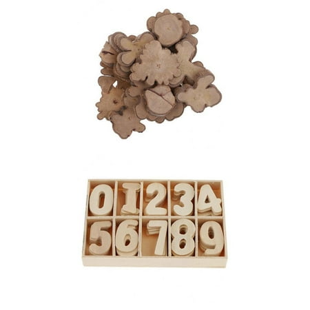 80 Pieces Wooden Numbers With Storage Tray Wood Log Slices Kids ...