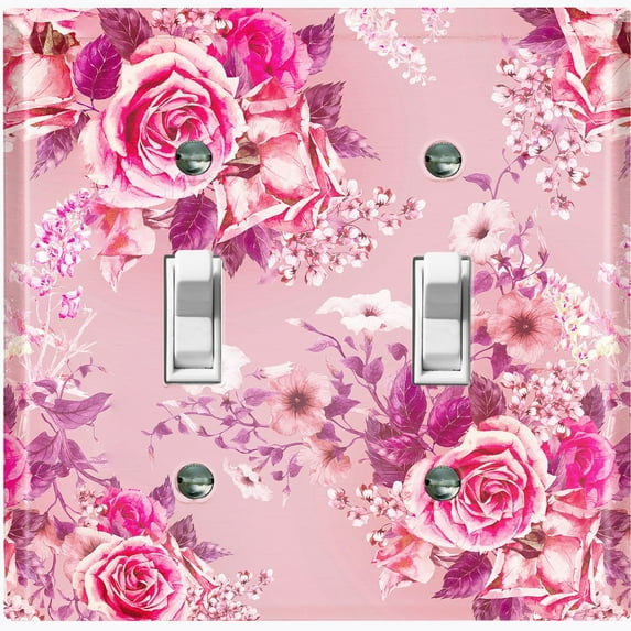 Metal Light Switch Plate Outlet Cover Pink Rose Flower Wallpaper ROS048 ...