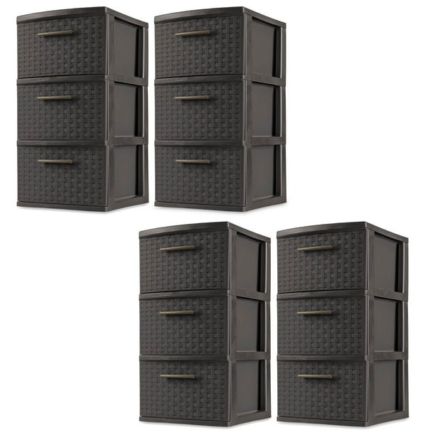 Sterilite 3 Drawer Wicker Weave Decorative Storage Tower Espresso 4