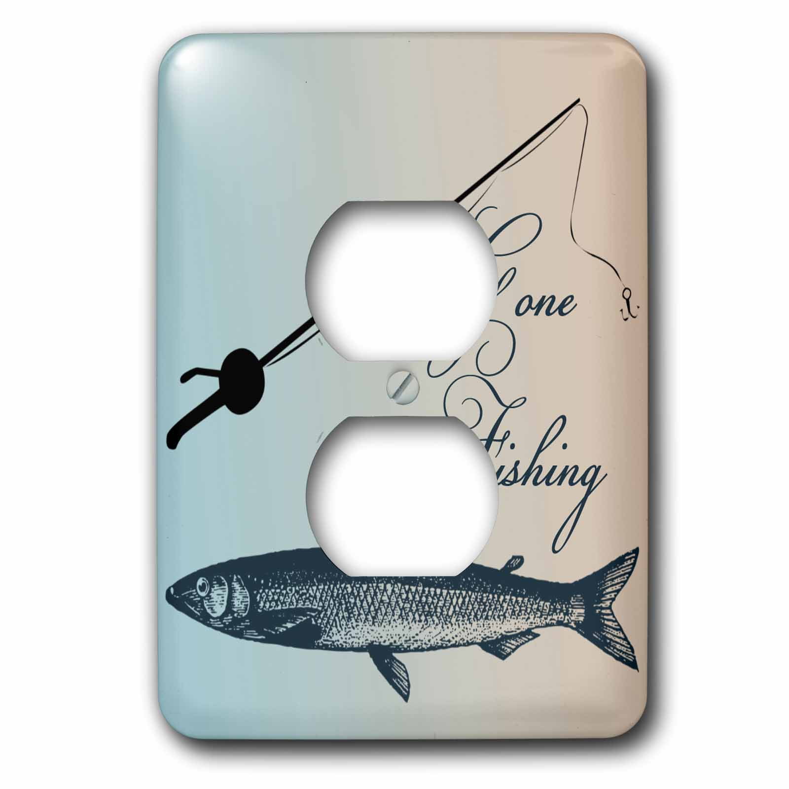 Gone Fishing Fish with Pole- Beach Theme Art 2 plug outlet cover lsp ...