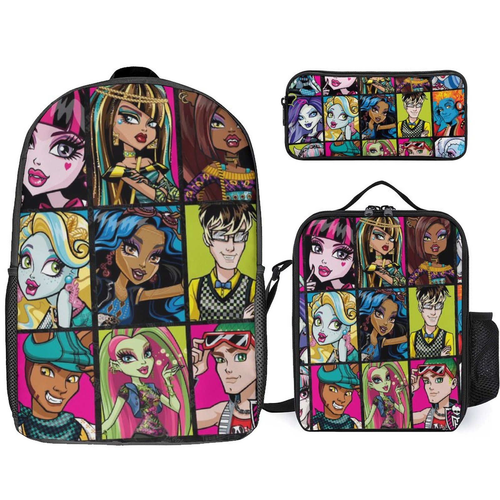 Teen Monster High Backpack with Lunch Boxes and Pencil Case Three Piece ...