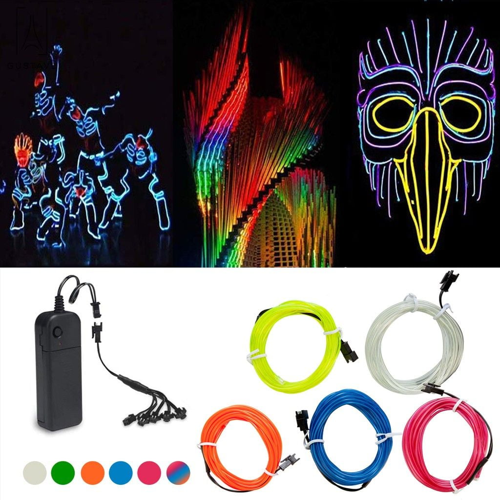 GustaveDesign 5x1 Metre Waterproof EL Wire Neon Light Kit 4 Modes ...