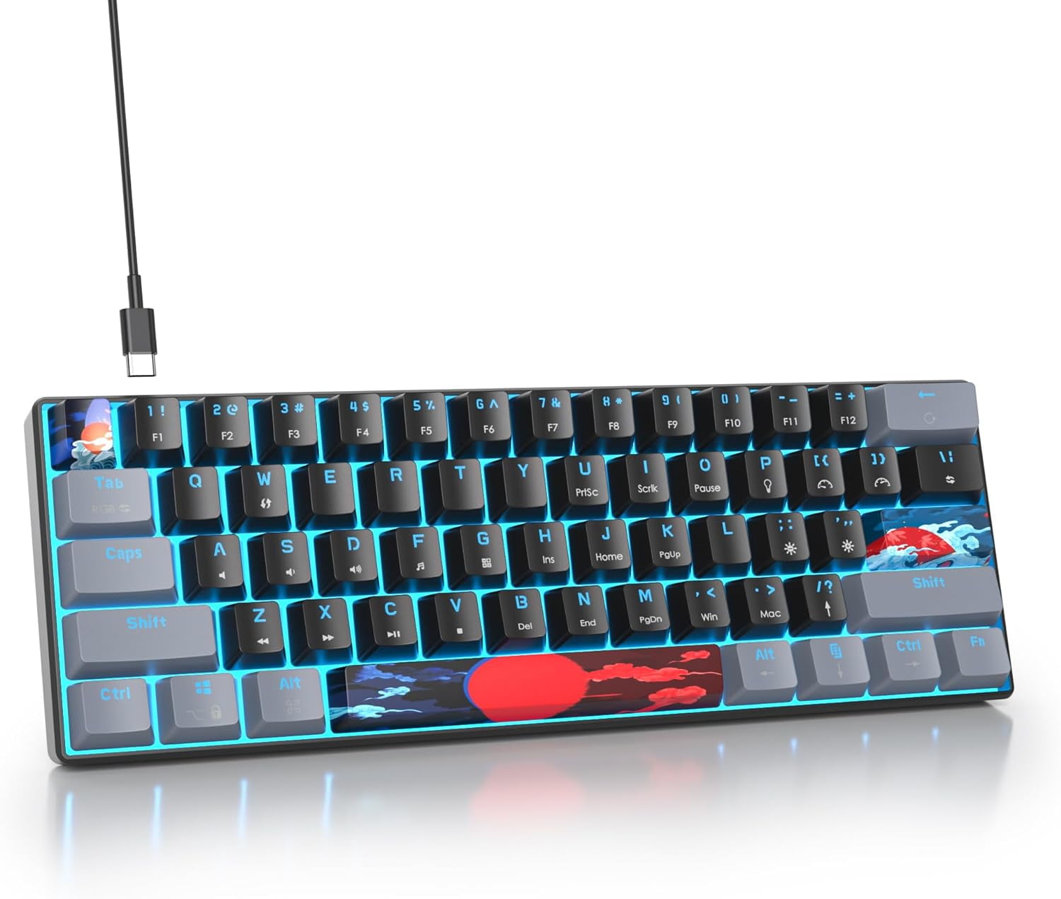 ERDS-Protable 60% Percent Gaming Keyboard Mechanical, Mini Compact RGB ...