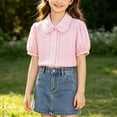 BFHHYA Girls Blouses Peter Pan Collar Short Sleeve Button Down Shirt ...