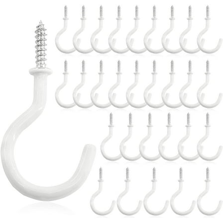 90 Pcs White Ceiling Hooks kit, 6 Sizes Vinyl Coated Screw-in Plant ...