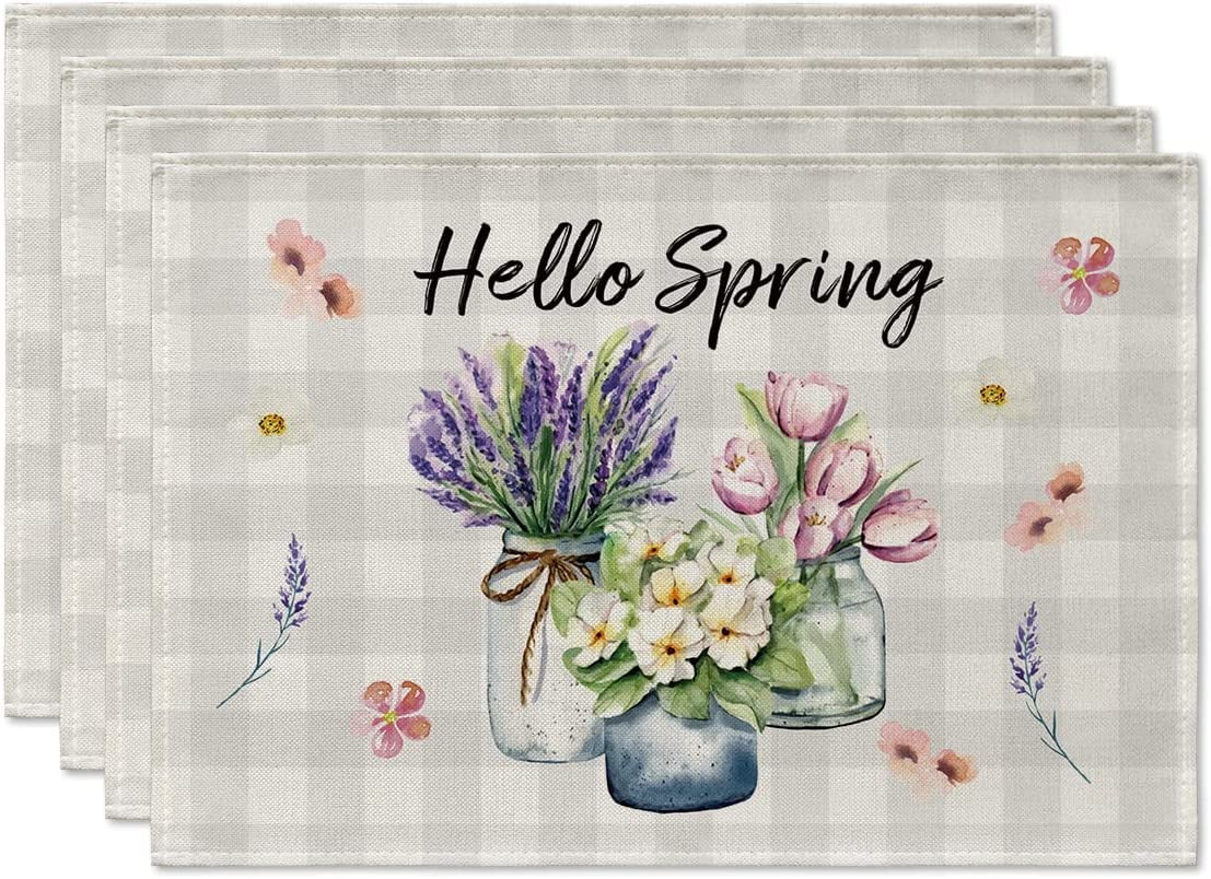 Artoid Mode Lavender Floral Vase Hello Spring Placemats for Dining ...