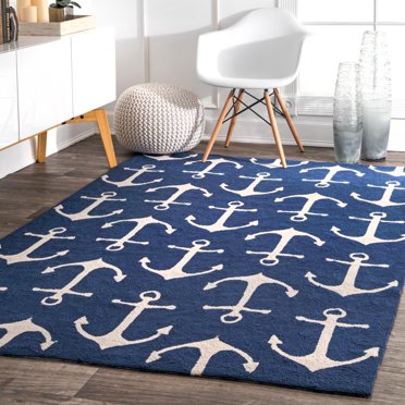 Ashton Woods 8' x 10' Blue Nautical Nautical Outdoor Rug - Walmart.com