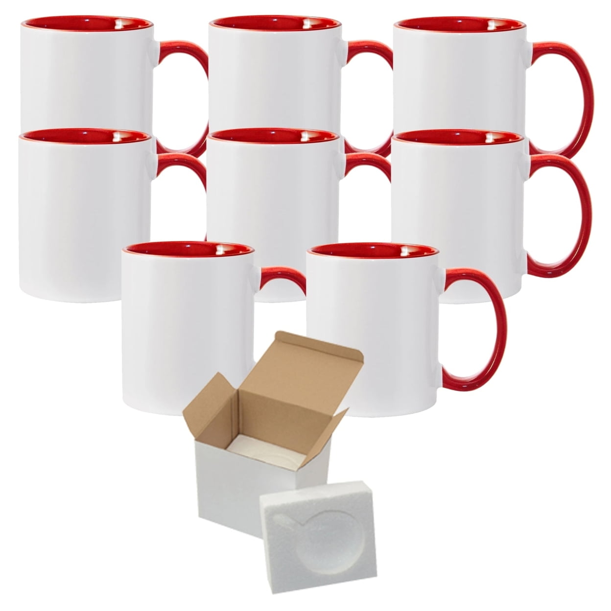 Mugsie 8 Pcs 11OZ Red Inner & Handle Sublimation Mugs With Foam Support ...