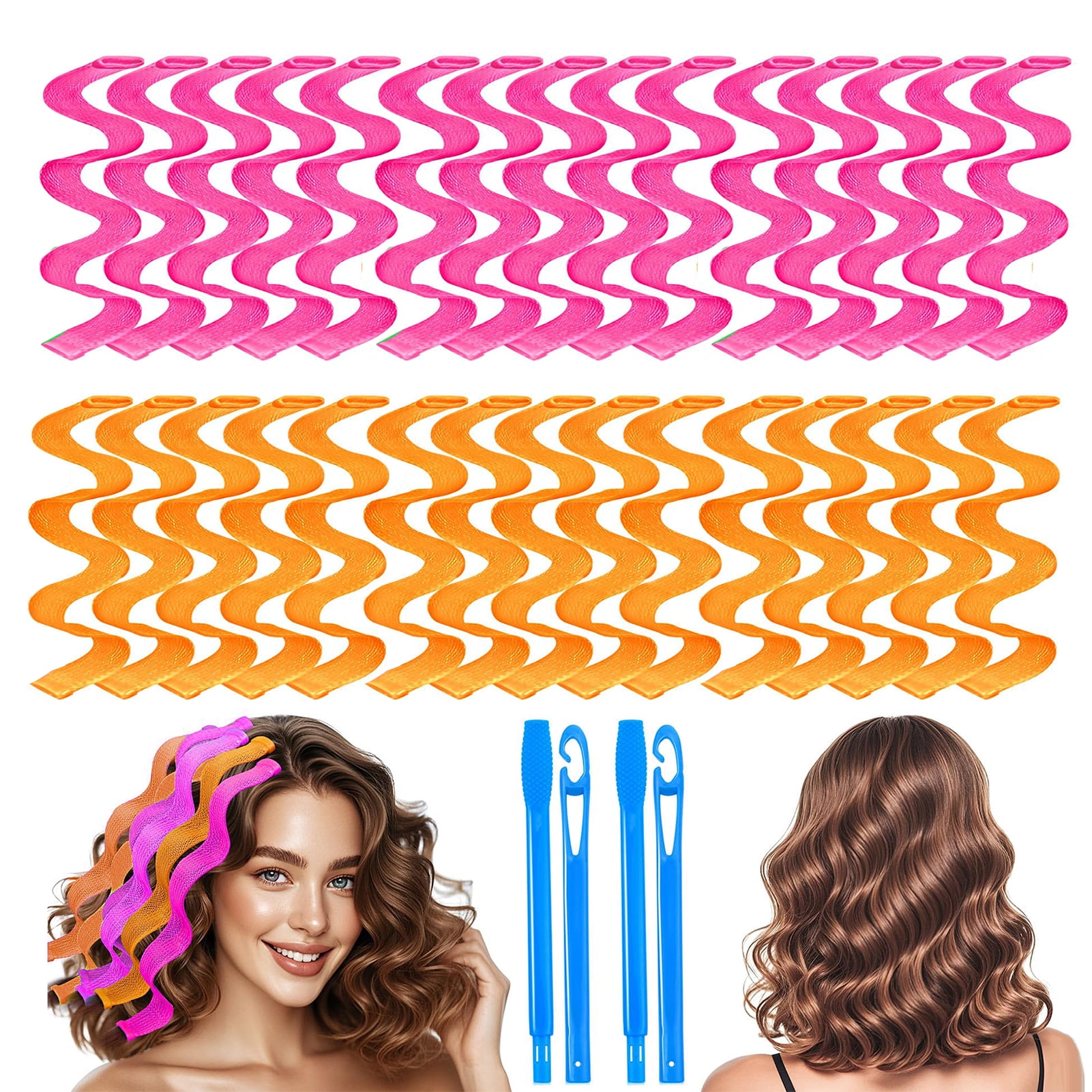 12/24Pcs 25/45/65CM No Heat Wavy Curler with Styling Hook Reusable ...