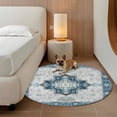 Abstract Boho Round Living Room Rugs 3.3 ft, Vintage Blue White ...
