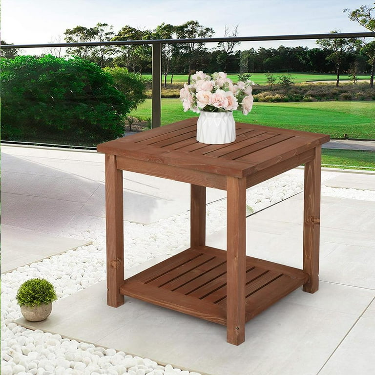 Ktaxon 18 in Wood Side Table Outdoor Wooden Coffee Table Wood Table for Tea for Patio Garden Balcony Deck Sitting Room Square Wooden Stand