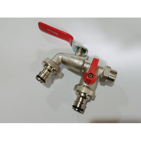 JOYWEI Premium Double Garden Faucet 1/2" Inch (Red) - Double Outlet Tap ...