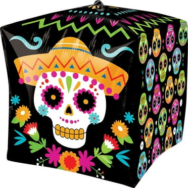 Dia De Los Muertos Skulls Flowers Black Day of the Dead 18" Mylar ...