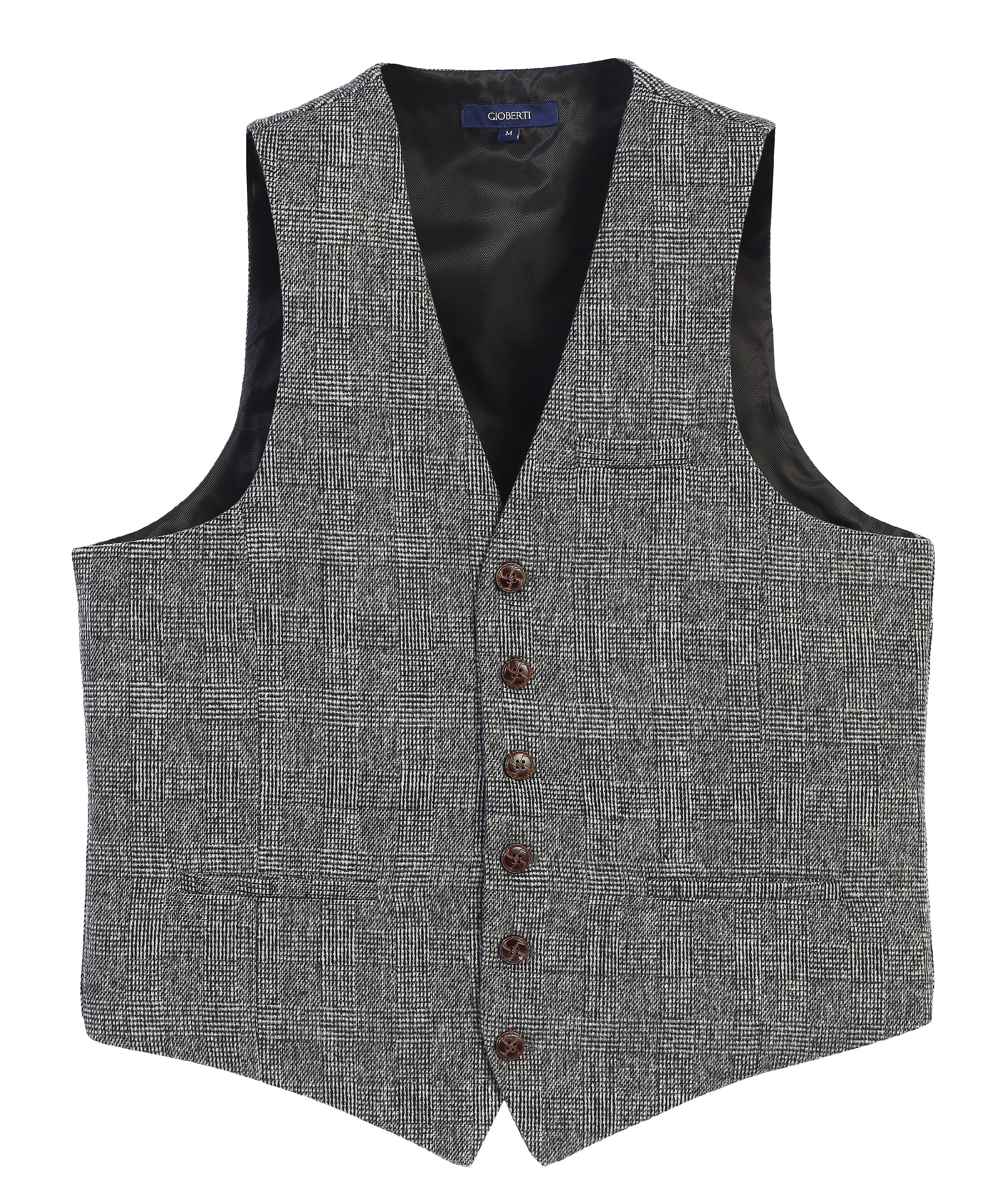 Gioberti Men's 6 Button Slim Fit Formal Herringbone Tweed Vest ...