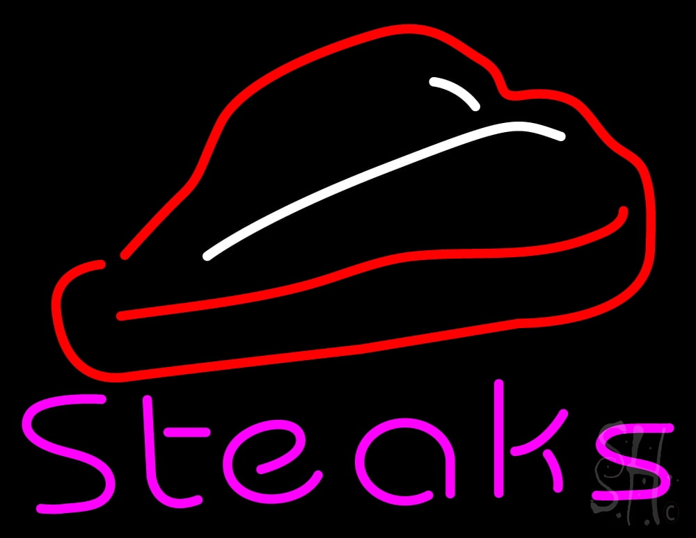 Steak Logo Pink LED Neon Sign 24 x 31 - inches, Black Square Cut ...