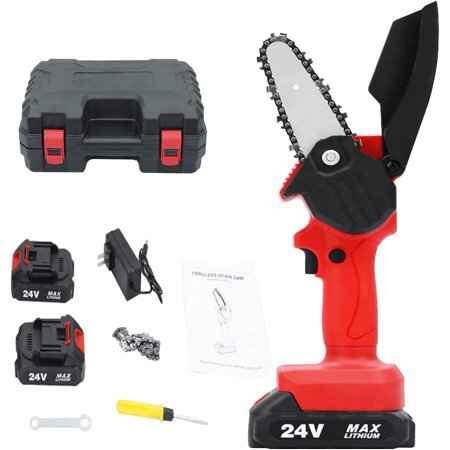 Mini Chainsaw, 6 Inch Cordless Chainsaw, 24V Battery Powered w/ 2.0Ah ...