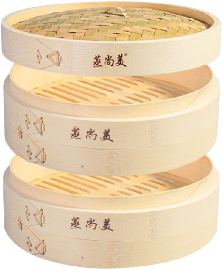 Compuye Bamboo steam cooker, diameter 21 cm of bamboo steam (2 * cage ...