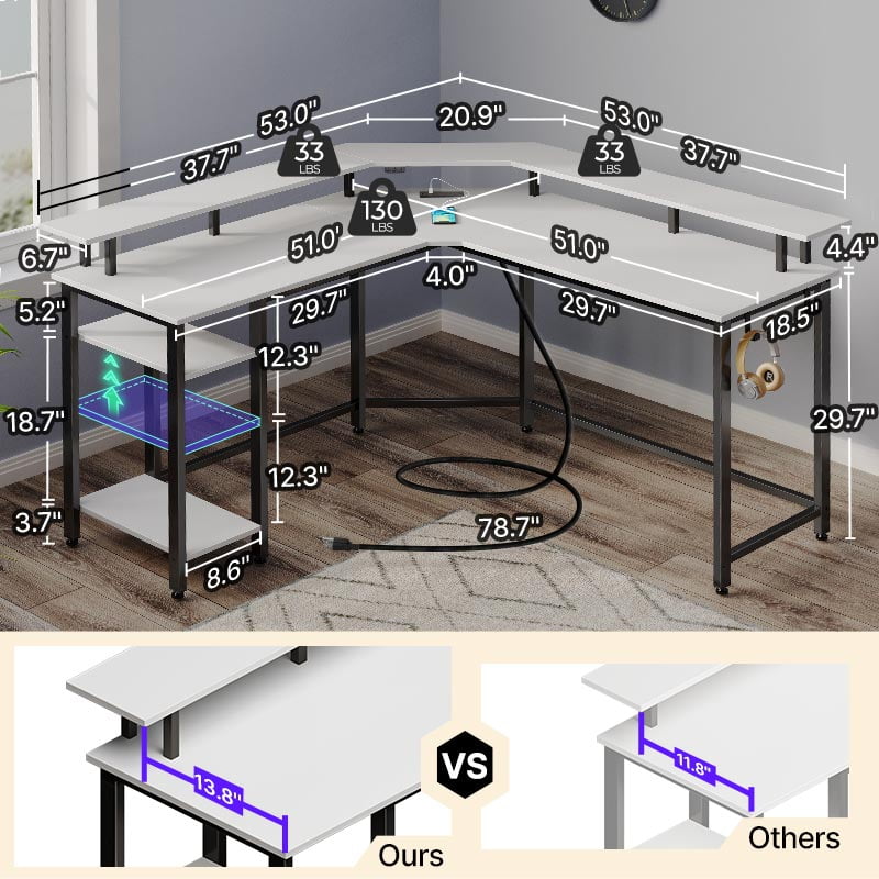 Click here for Greenstell L-Shaped Desk With Power Outlets & Led... prices