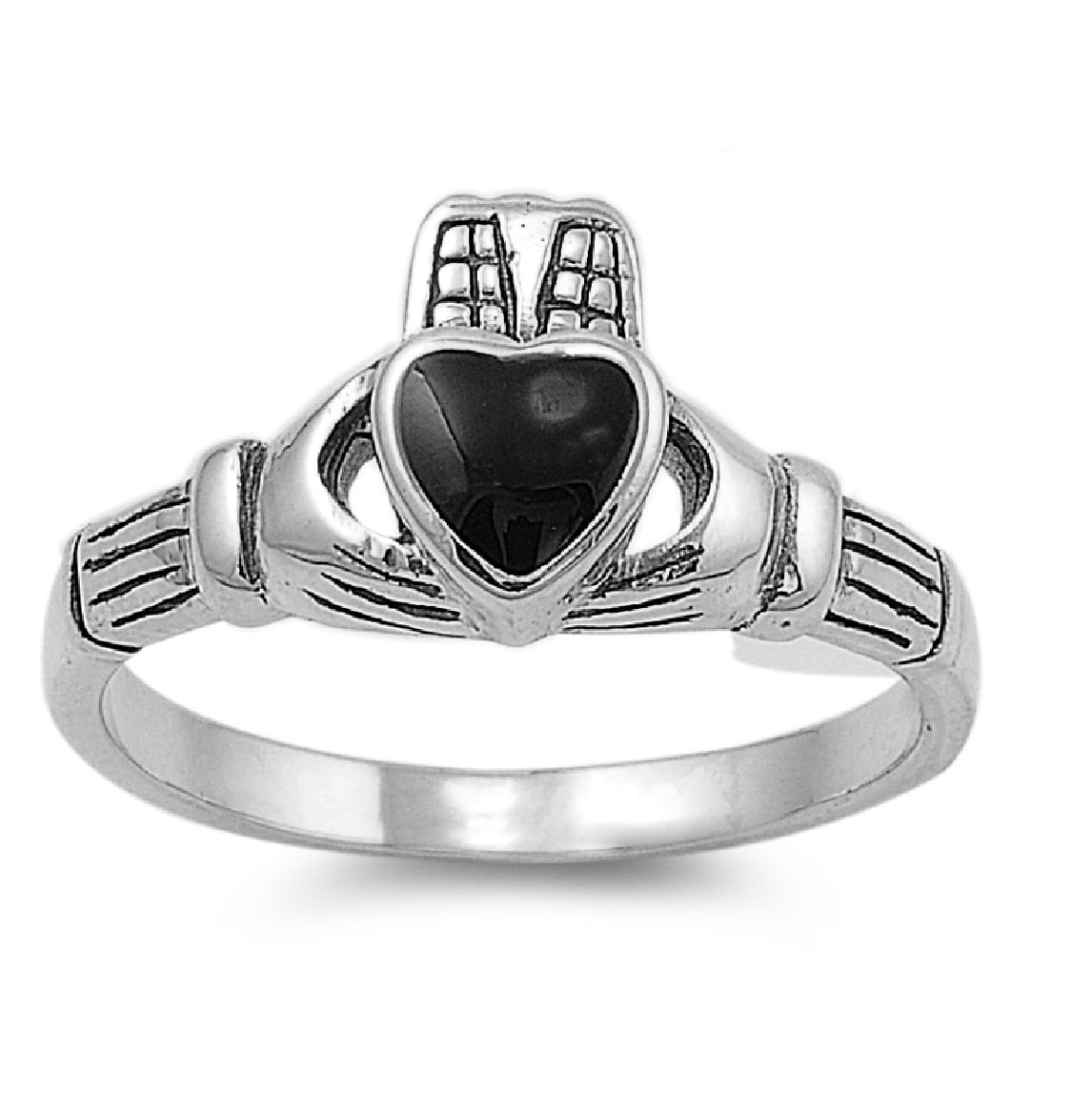 Simulated Onyx Stone Claddagh Heart Ring Sterling Silver - Walmart.com