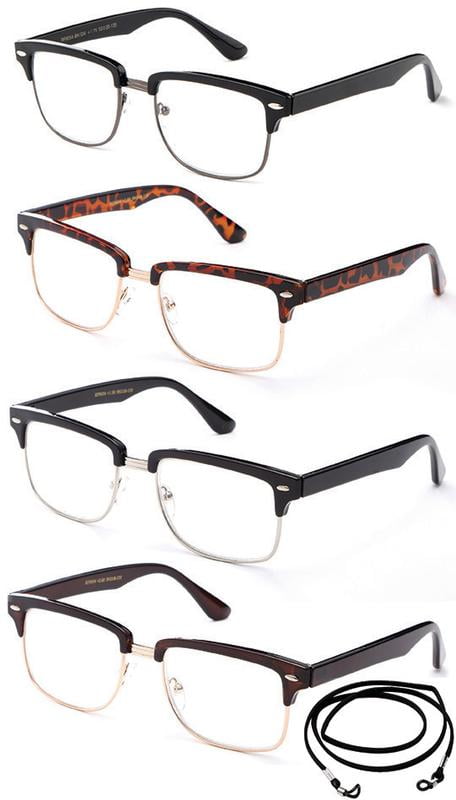4 Pack Vintage Style Half Rim Rectangular Reading Glasses Comfortable