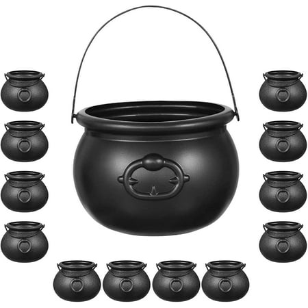 Plastic Cauldron 12 Mini & 1 Large 7"HTOOQ for Halloween Cauldron Black ...