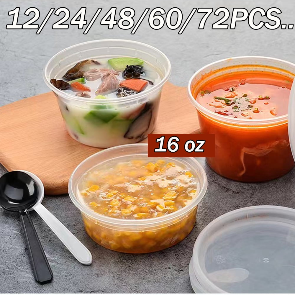 16 Oz.] Plastic Deli Food Storage Containers with Airtight Lids Use for ...