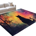 Area Rug 4x6ft, Black Cat Silhouette Forest Washable Rugs for Living ...