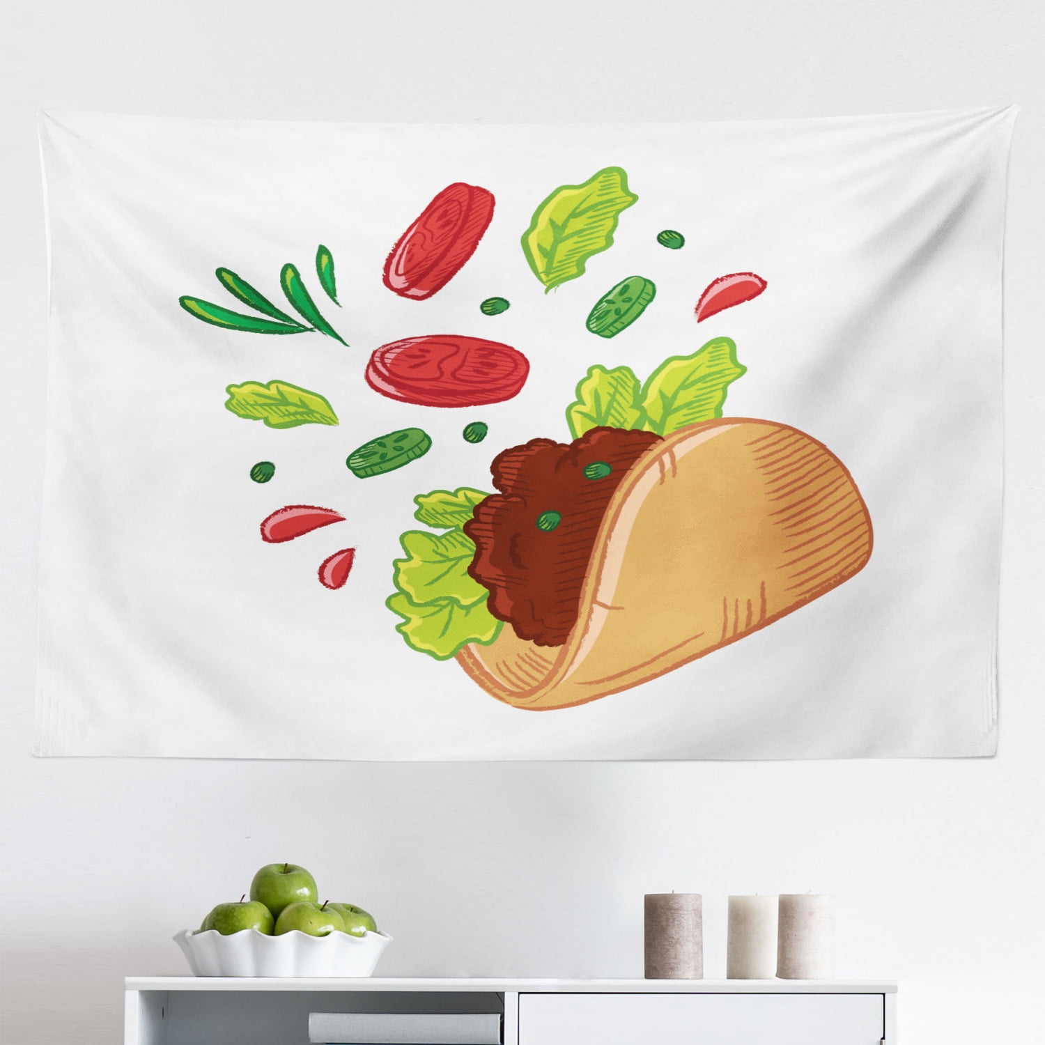 Mexican Tapestry, Taco Truck Party with Hungry People Eating at Night ...