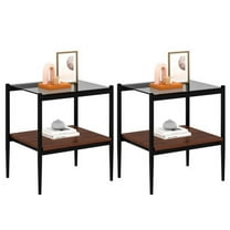 Set of 2 Rectangle End Table, Transparent Tempered Glass Tabletop with ...