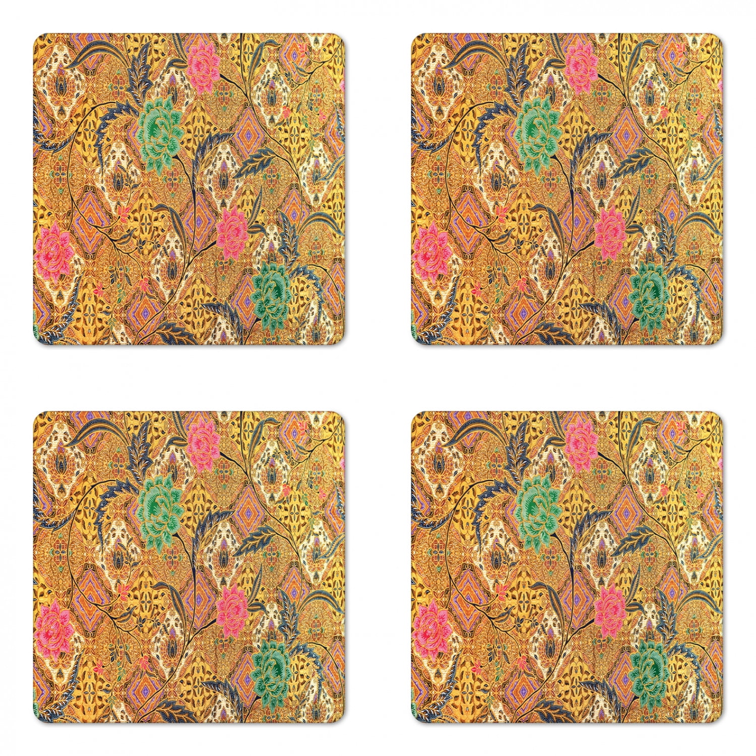 Asian Coaster Set of 4, Traditional Malaysian and Javanese Design Rich ...