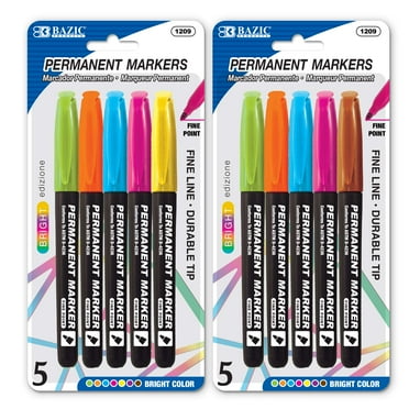 BAZIC Permanent Marker Chisel Tip, Assorted Color Markers Total 12 ...