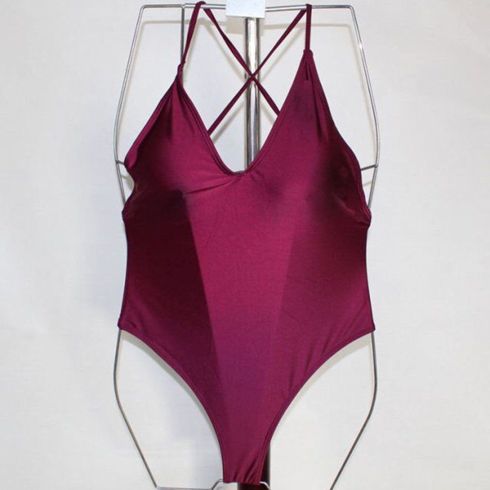 Sweet Candy Color One-piece Swimming Suit Solid Color Women Swimsuit ...