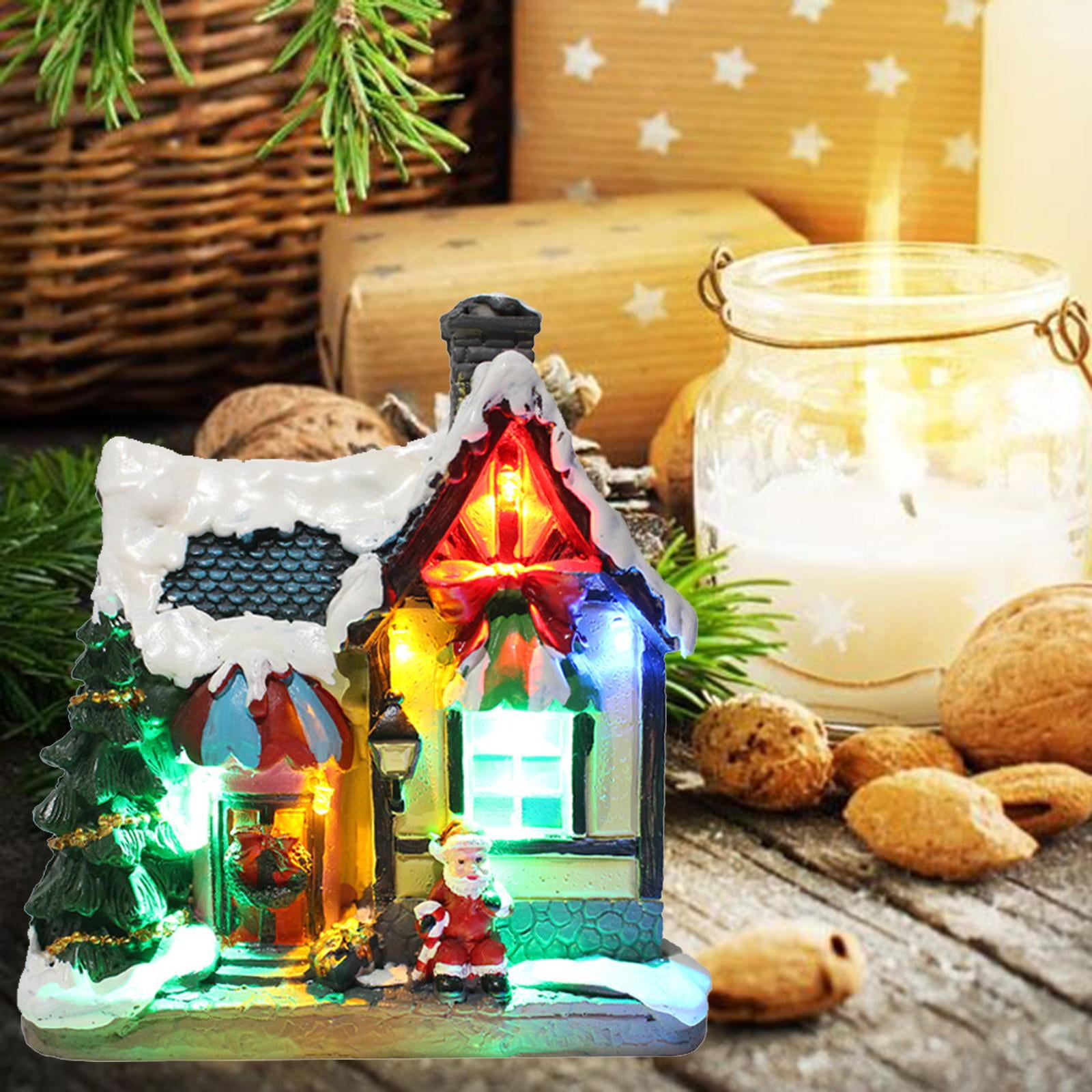 DIY Christmas Snow Miniature Model Chrismas LED Lights House Statue ...